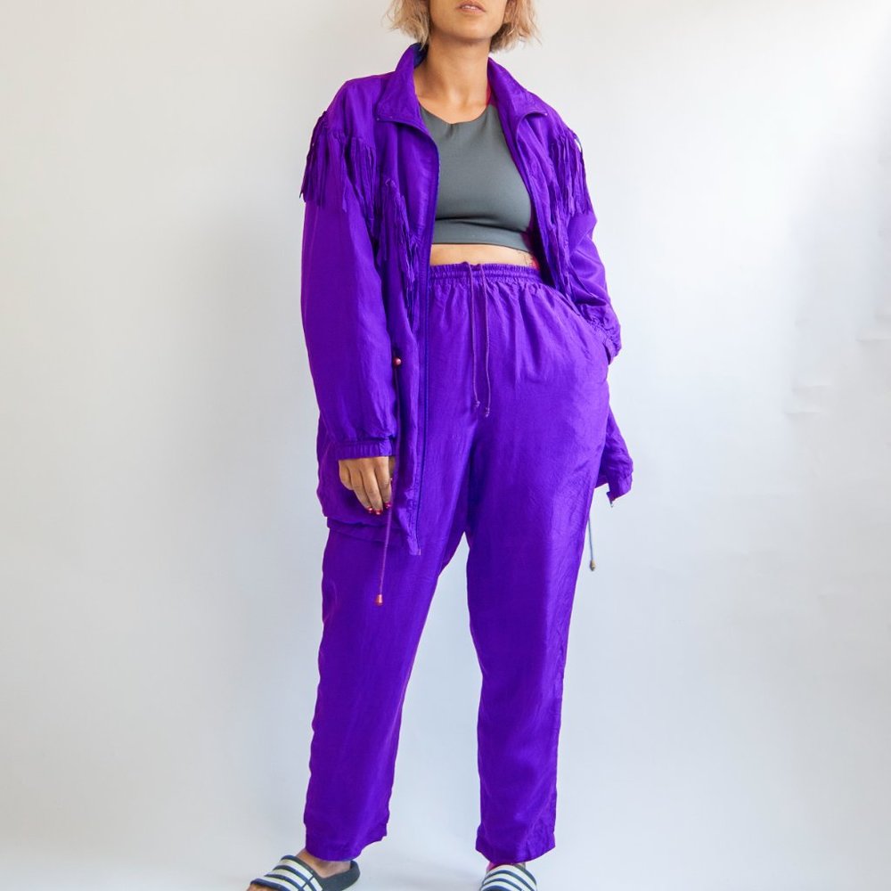 80s/90s Purple Fringe Silk Sweatsuit M Medium / Silk … - Gem